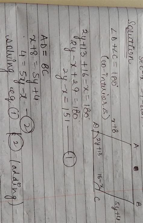 find the value of x and y in the following parallelogram
