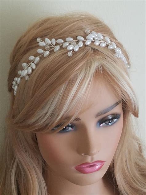 Pearl Bridal Hair Vine Wedding White Pearl Headpiece Bridal Pearl