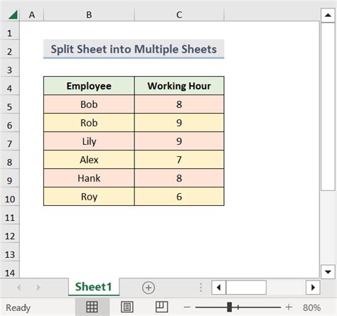 how to split sheet into multiple sheets based on rows in excel