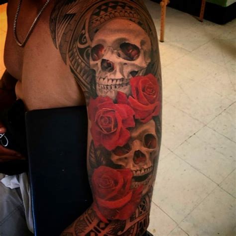 Skull And Roses Tattoo Sleeve