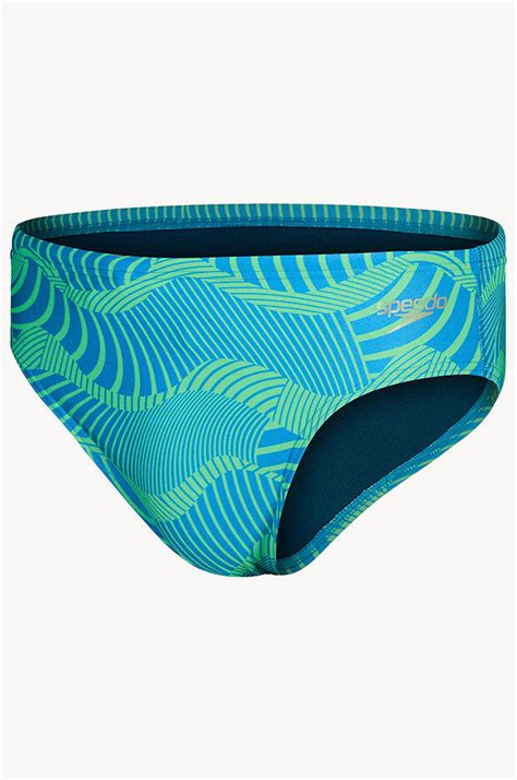 Speedo Mens Allover Digital 8cm Brief Green Blue Swimwear Galore Au