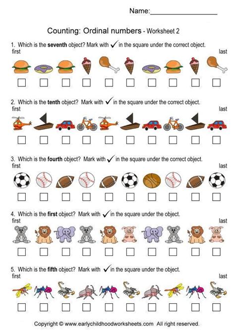 Ordinal Numbers 1 To 10 Worksheets