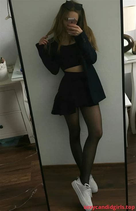 Sexycandidgirls Top Hot Skinny Candid Girl In A Top Skirt And Black