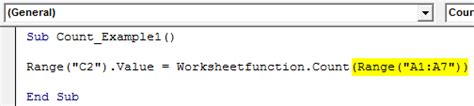 vba count count numerical values using count function in excel vba