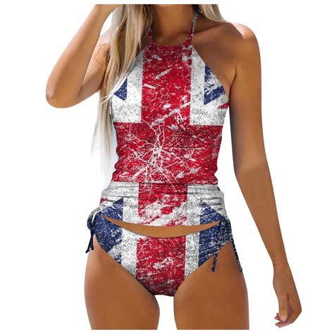 Tensunnyd Women Swimsuit 2pcs Lace Up Split Bikinis Swimwear Vintage