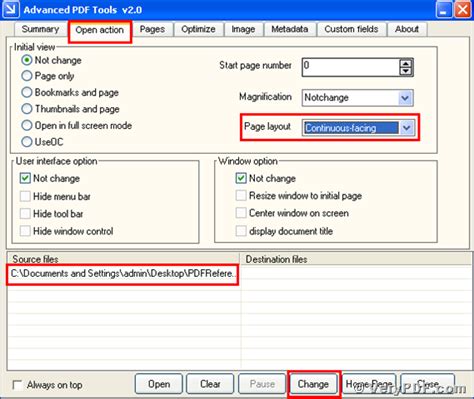 make pdf files opened in continuous facing by using the advanced pdf