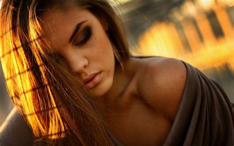 Wallpaper Face Sunlight Women Outdoors Long Hair Closed Eyes