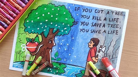 Save Trees Save Life Drawing Pictures Poster On Dont Cut Trees