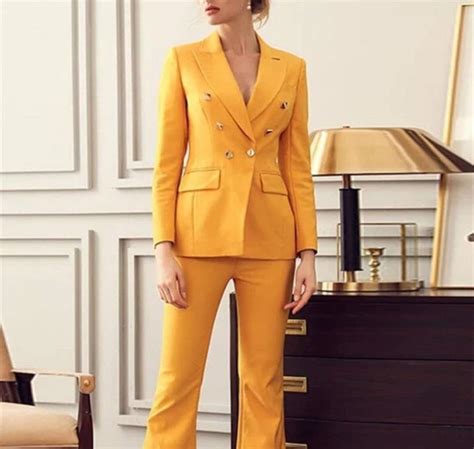 Pant Suits Women Double Breasted Women Suit Yellow Dress Suit Women