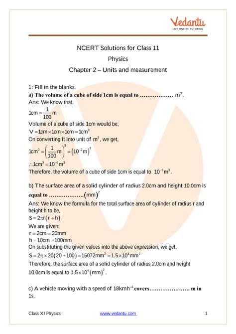 Ncert Solutions For Class 11 Physics Chapter 2 Units And Measurement