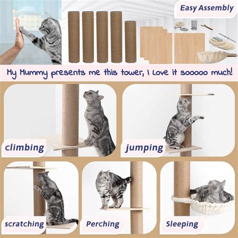 Smonter Floor To Ceiling Cat Tree Tower For Indoor Cats 8 5 9ft 5 Tier