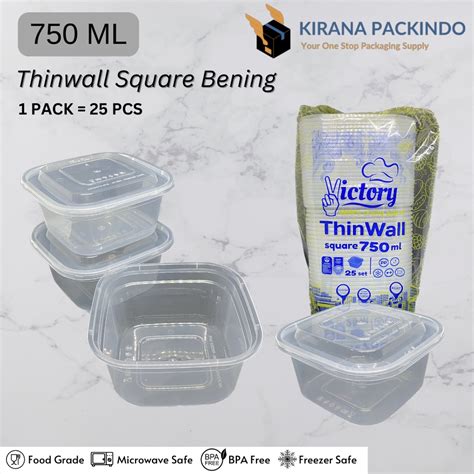 Jual Thinwall Victory 750ml Square Kotak 25pcs Bening Food Container