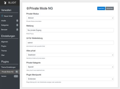 private mode ng plugins bludit cms