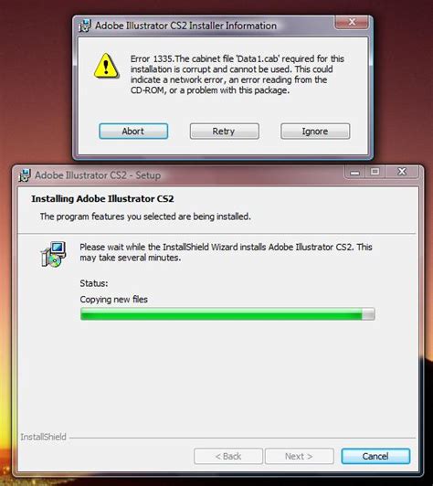 data1 cab error installing illustrator cs2 on vista solutions experts