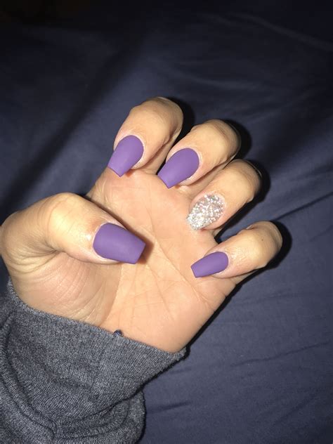 Matte Purple Nails Acrylic Coffin Jewels Matte Purple Nails Prom