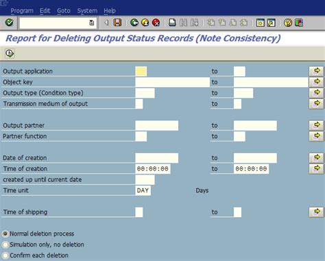 delete entries in nast table using rsclnast abap program