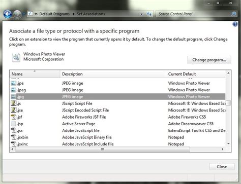 how to reset the default programs for different types of files in