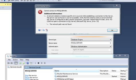 sql server unable to connect to instance stack overflow