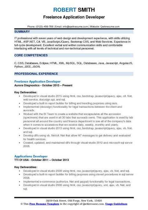 application developer resume samples qwikresume