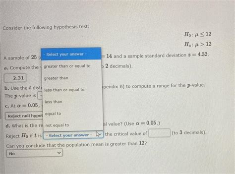 Solved Consider The Following Hypothesis Test Ho μ