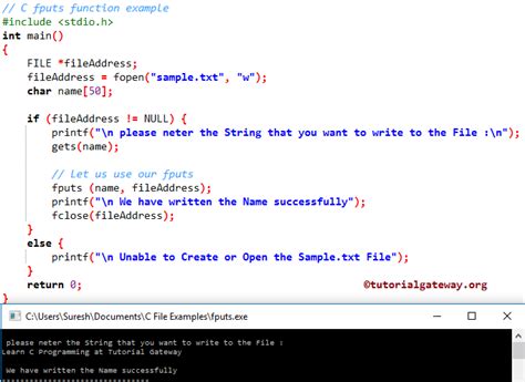 c fputs for writing string to file