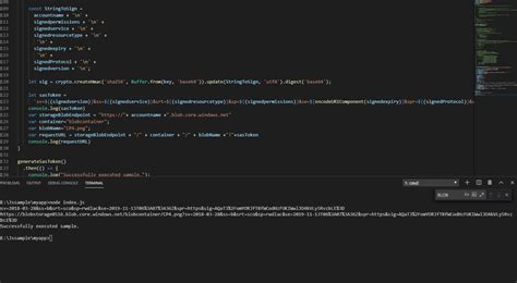 javascript how to generate account sas token for azure storage