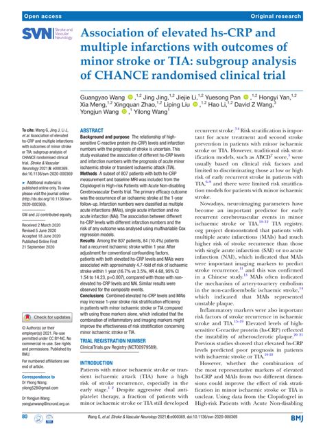 Pdf Association Of Elevated Hs Crp And Multiple Infarctions With
