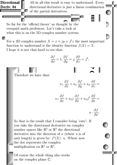 The Directional Derivative For 3d And 4d Complex Numbers