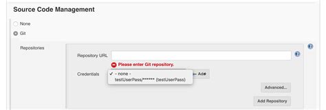 secret text git credentials not showing up in jenkins project source