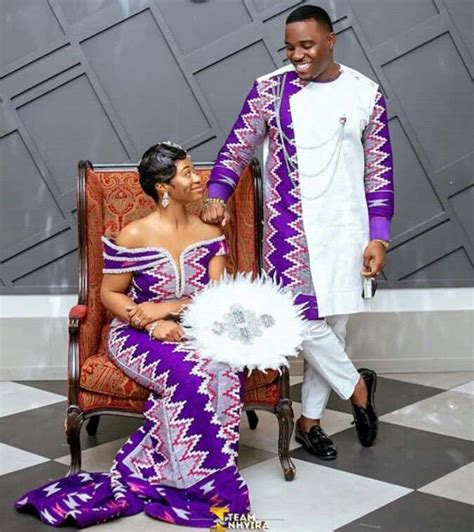 Clipkulture Lovely Couple In Matching Purple Kente Traditional