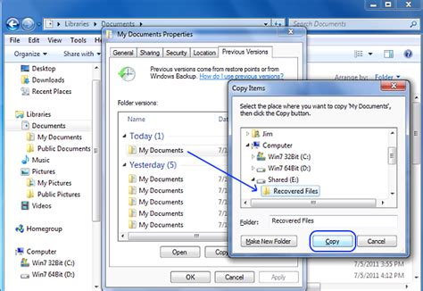 how to recover deleted files using the restore previous versions
