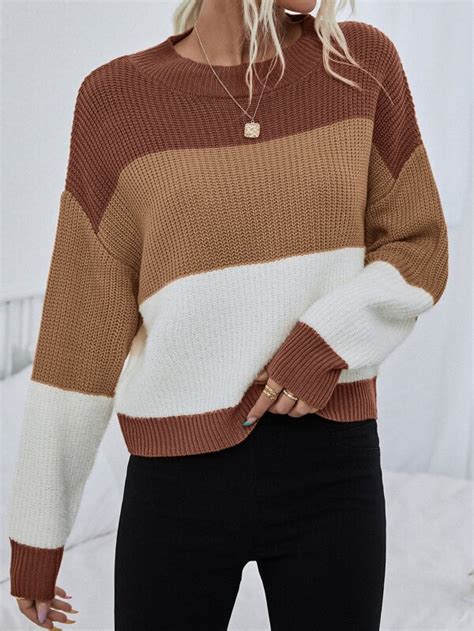 Shein Lune Color Block Drop Shoulder Sweater Shein Usa