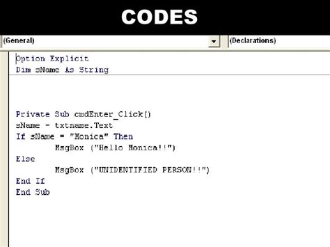 visual basic codes and screen designs