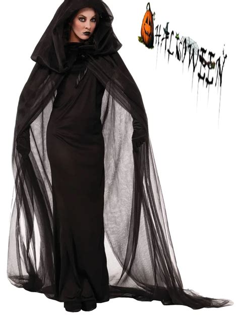 Halloween Cosplay Gothic Black Long Hooded Cape Dress Nightclub Female