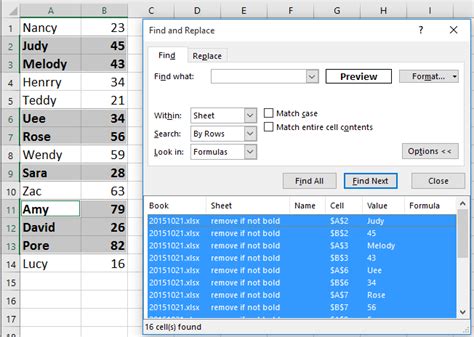 how to remove cells or rows if not bold in excel