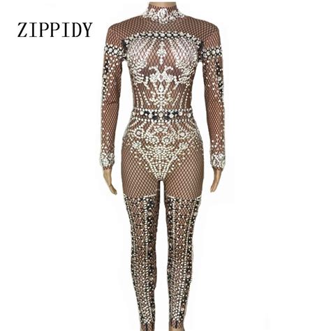 Sparkly Crystals Jumpsuits Big Stones Stretch Bodysuit Stage