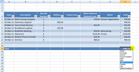 how to add formulas to a table in excel 2007 expenses