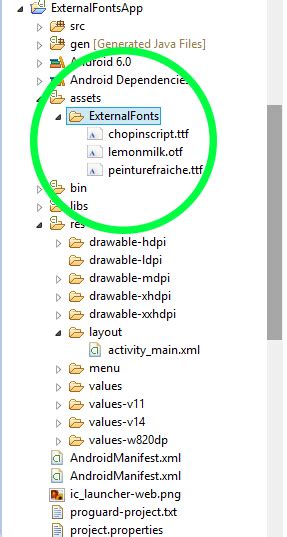 set custom external font style on actionbar inside title text in