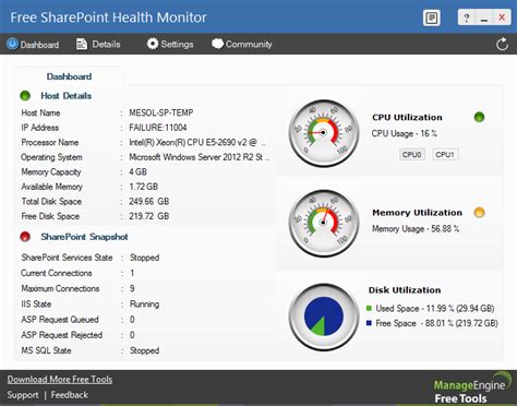 free sharepoint server monitoring tool manageengine free