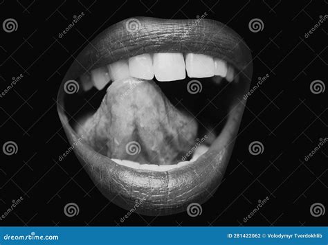Sensual Lips Sensual Open Mouth With Tongue Lick White Teeth Sensual