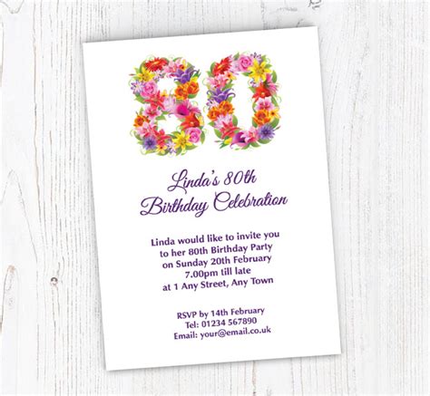 Floral 80th Birthday Party Invitations Personalise Online Plus Free