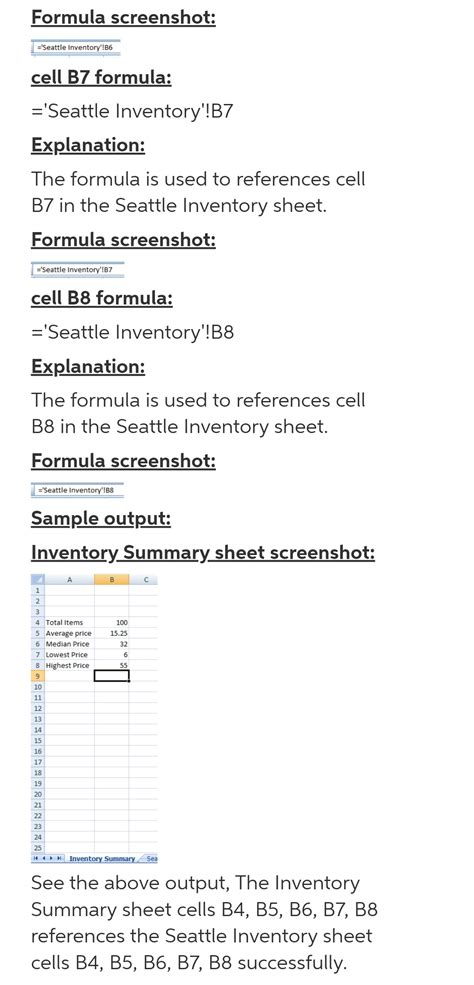[solved] Display The Inventory Summary Sheet In Cell B4 Enter A