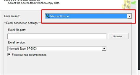 ssms default source and target in sql server import and export wizard