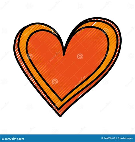 Linear Cartoon Hand Drawn Heart Doodle Stock Illustration