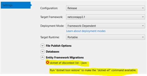 entity framework run dotnet tool restore to make the dotnet ef