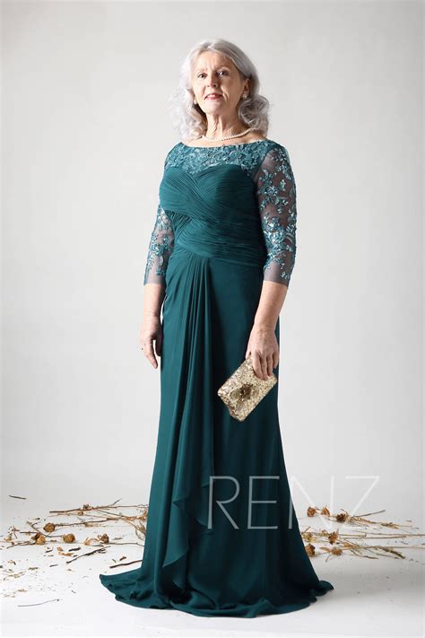 Emerald Green Mother Of The Bride Formal Dress Illusion Long Etsy