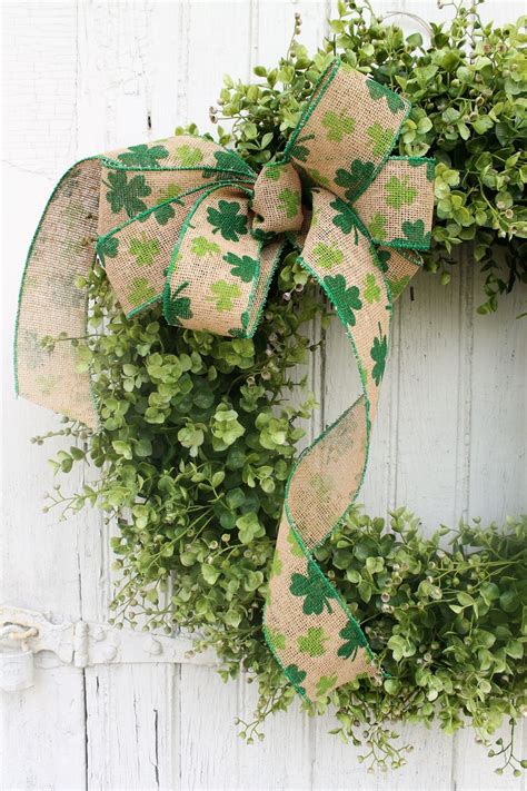 St Patricks Day Wreath Shamrock Front Door Wreath Etsy