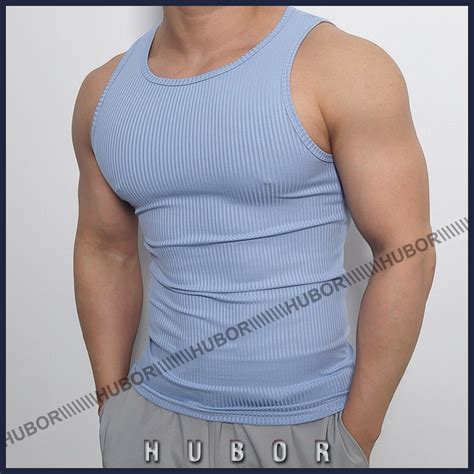Hubor Mens Striped Tanks With High Elasticity Soft Breathable And Sweat