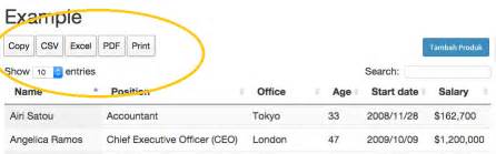 javascript how to tell datatables where to insert the buttons export