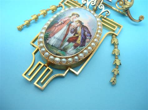 Victorian 18k Enameled Portrait Pin Brooch Locket For Sale At 1stdibs